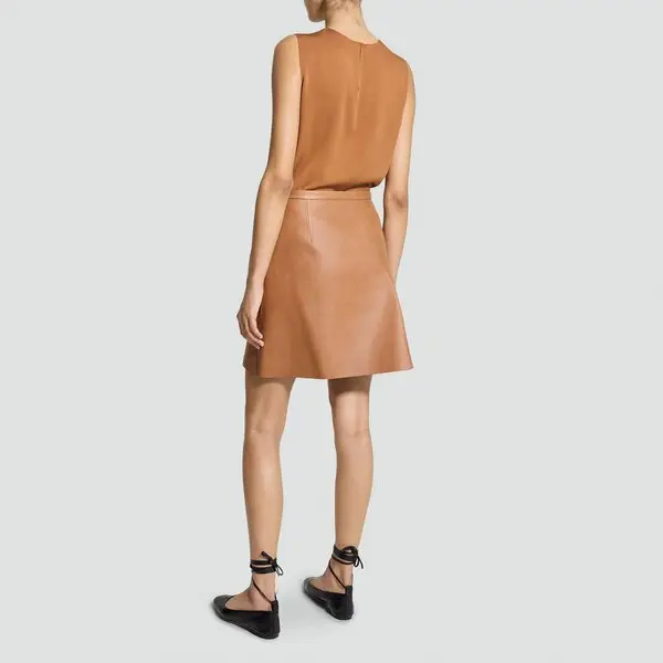 Theory Asymmetrical Mini Skirt In Sleek Leather