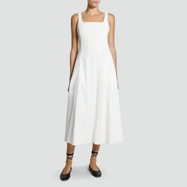 Theory Seamed Square Neck Dress In Good Linen