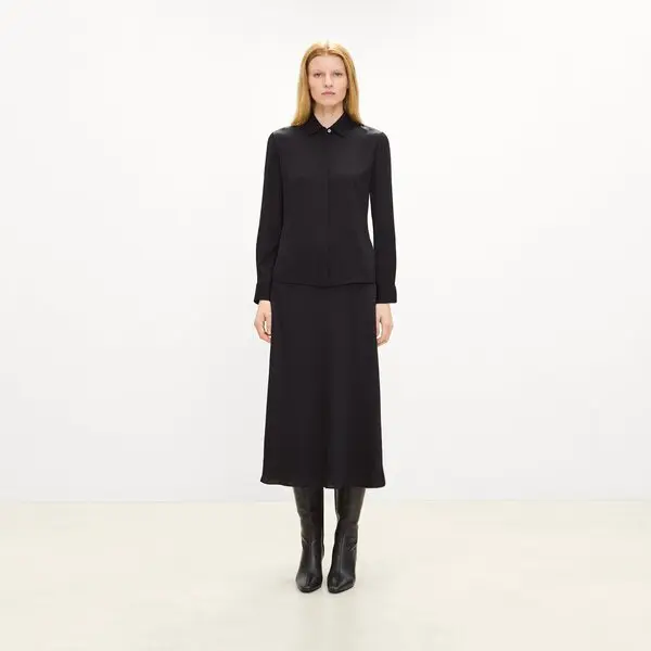 Theory Fluid Pull-on Skirt In Silk Georgette - Black