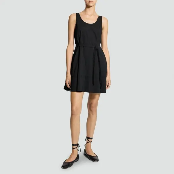 Theory Flared Tank Dress In Good Linen - Black