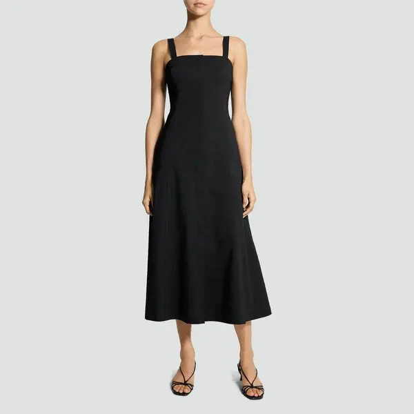 Theory Square Neck Dress In Good Linen - Black