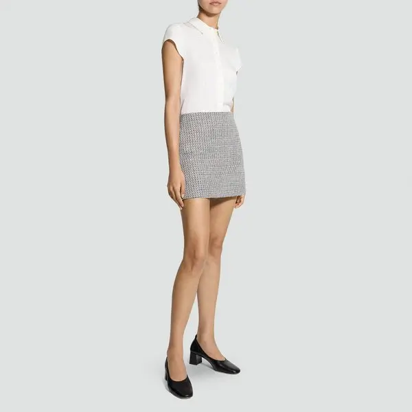 Theory High-waisted Mini Skirt In Striped Tweed