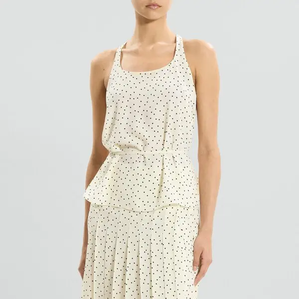 Theory Belted Halter Top In Polka Dot Georgette - Ivory Multi