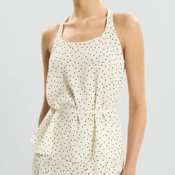 Theory Belted Halter Top In Polka Dot Georgette