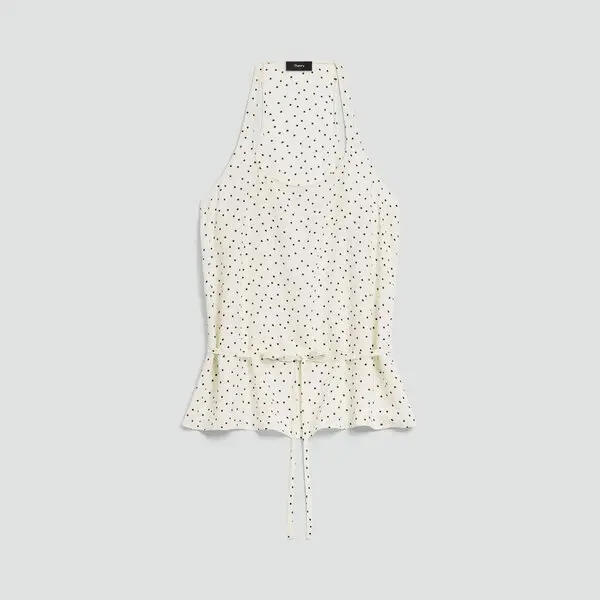 Theory Belted Halter Top In Polka Dot Georgette