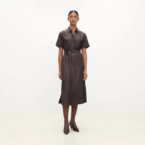 Theory Belted Shirt Dress In Mod Silk Twill - Cacao