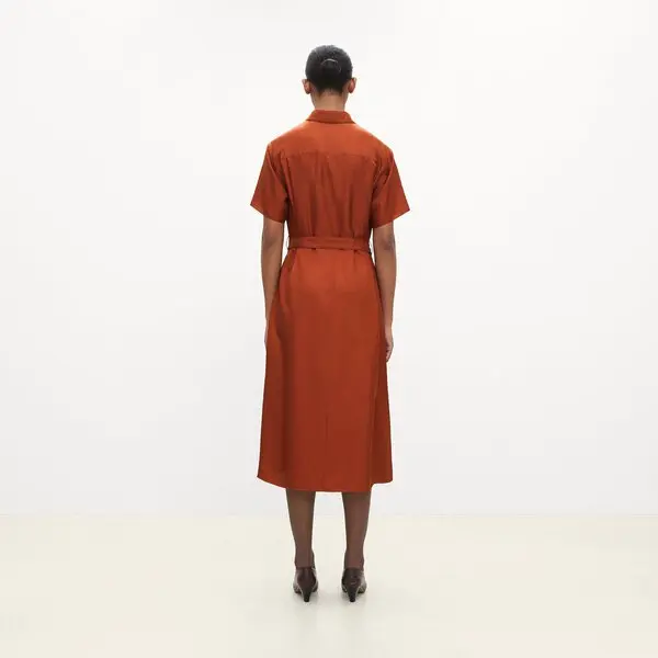 Theory Belted Shirt Dress In Mod Silk Twill - Umber