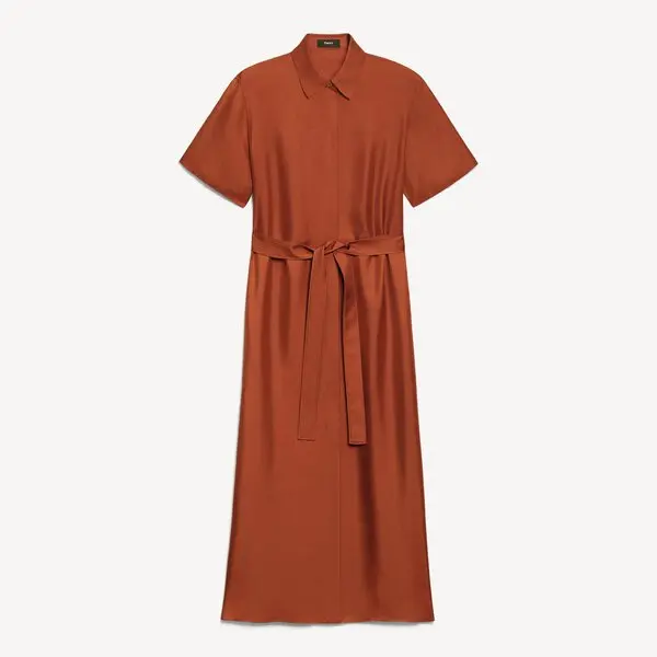 Theory Belted Shirt Dress In Mod Silk Twill - Umber