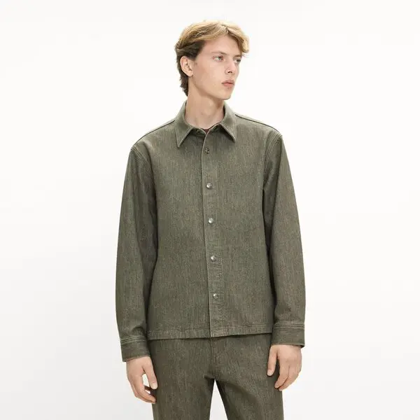 Theory Snap Overshirt In Tinted Denim - Army