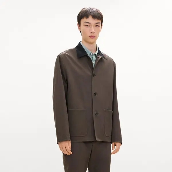 Theory Four-button Jacket In Moonsoft Cotton - Classic Brown