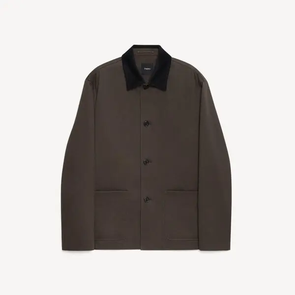 Theory Four-button Jacket In Moonsoft Cotton - Classic Brown