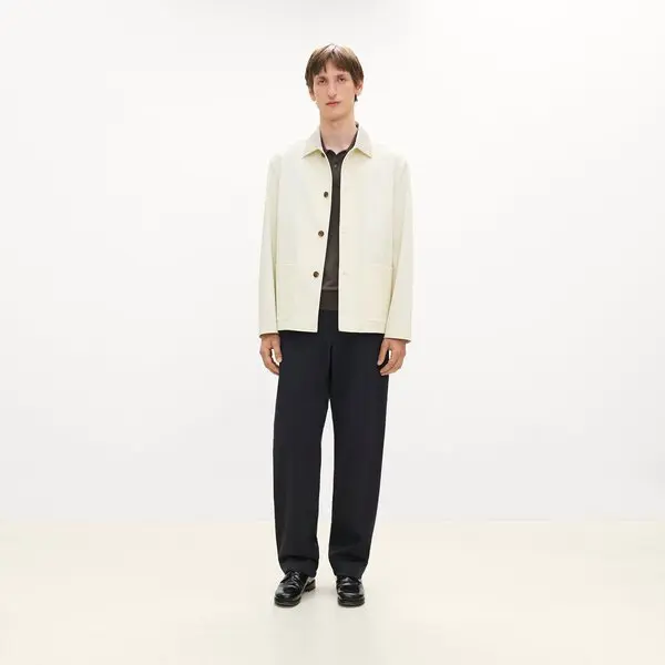 Theory Four-button Jacket In Moonsoft Cotton - Oat Milk