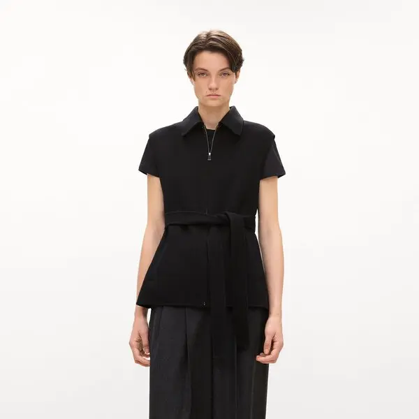 Theory Belted Vest In Double-face Wool-cashmere - Black