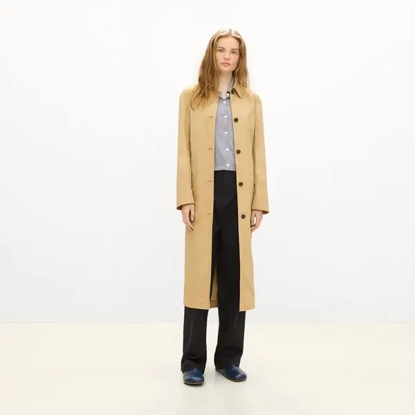 Theory Long Single-breasted Coat In Trench Cotton - Beige