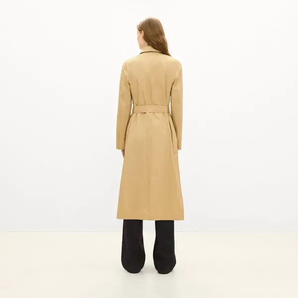 Theory Long Single-breasted Coat In Trench Cotton - Beige