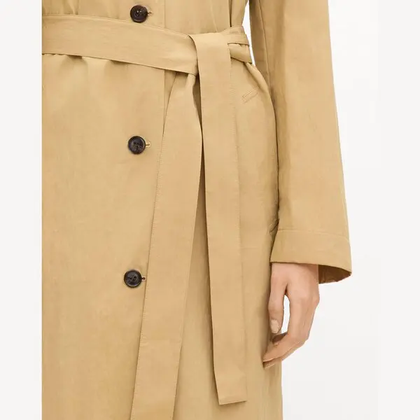 Theory Long Single-breasted Coat In Trench Cotton - Beige