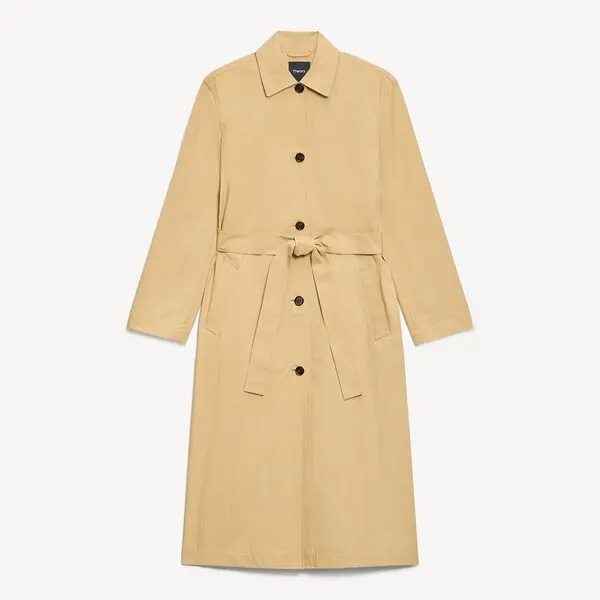 Theory Long Single-breasted Coat In Trench Cotton - Beige