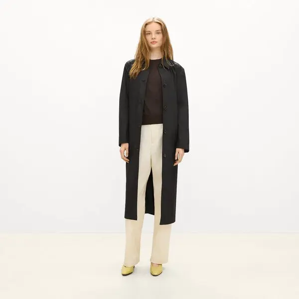 Theory Long Single-breasted Coat In Trench Cotton - Black