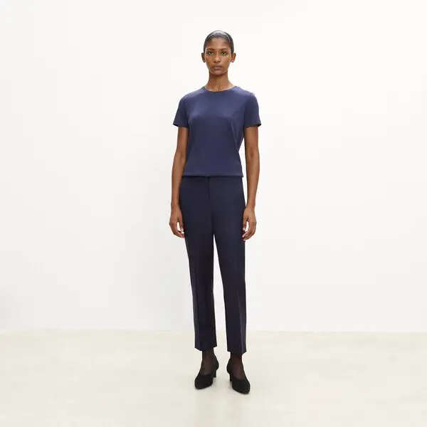 Theory Cropped Wool Flannel Pants - Navy