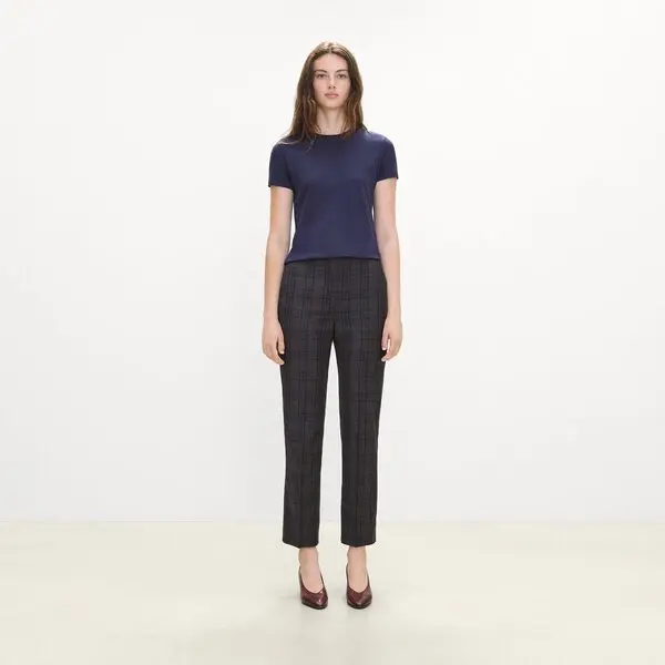 Theory Marcee Cropped Pull-on Pant In Plaid Sleek Flannel - Charcoal Multi
