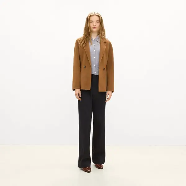 Theory Peplum Double-breasted Blazer In Double-face Wool-cashmere - Acacia Brown