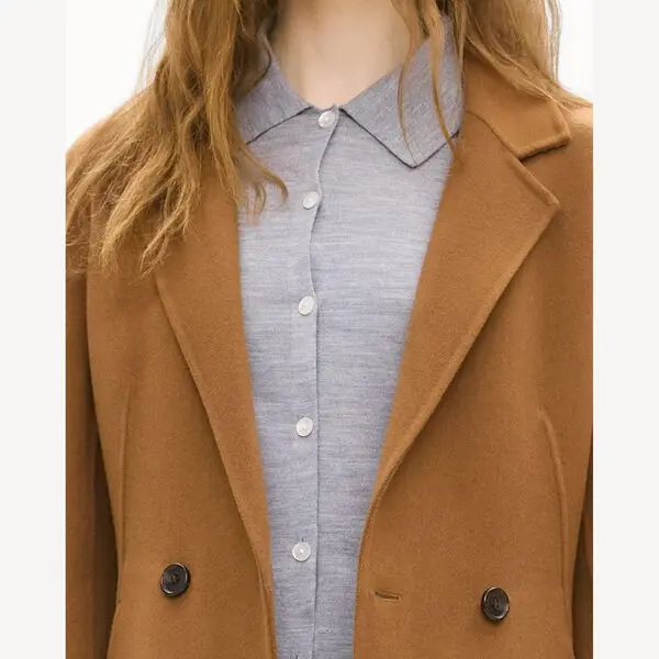 Theory Peplum Double-breasted Blazer In Double-face Wool-cashmere - Acacia Brown