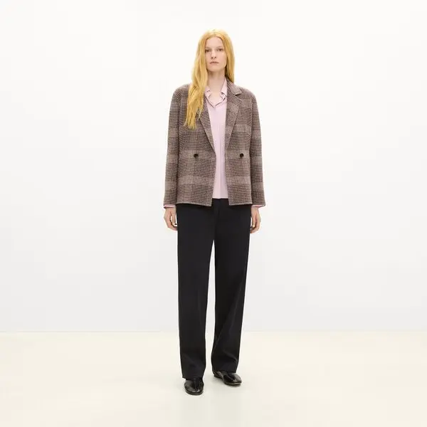 Theory Peplum Double-breasted Blazer In Plaid Wool-cashmere - Mahogany Multi