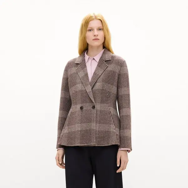 Theory Peplum Double-breasted Blazer In Plaid Wool-cashmere