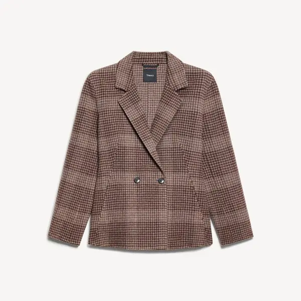 Theory Peplum Double-breasted Blazer In Plaid Wool-cashmere