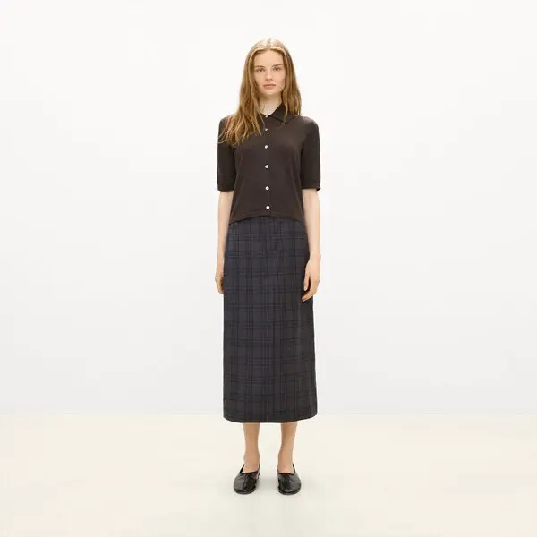 Theory Vented Maxi Skirt In Plaid Sleek Flannel - Charcoal Multi