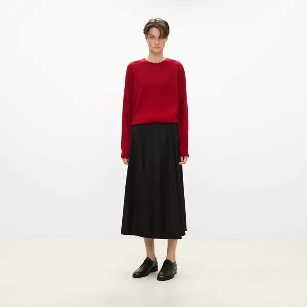 Theory Pleated Wrap Skirt In Drape Flannel - Black