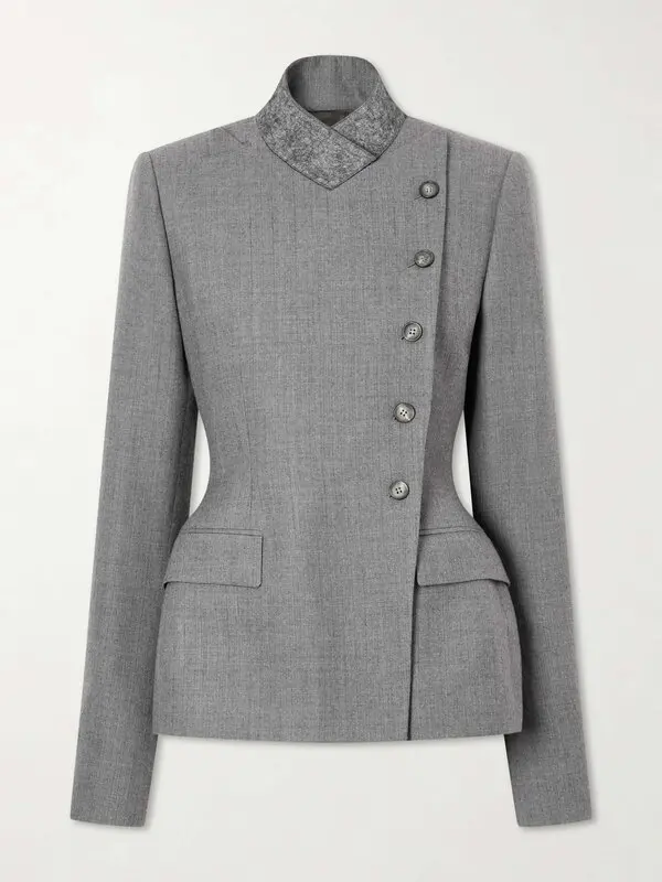 Alexander McQueen Padded Double-breasted Wool Jacket - Gray