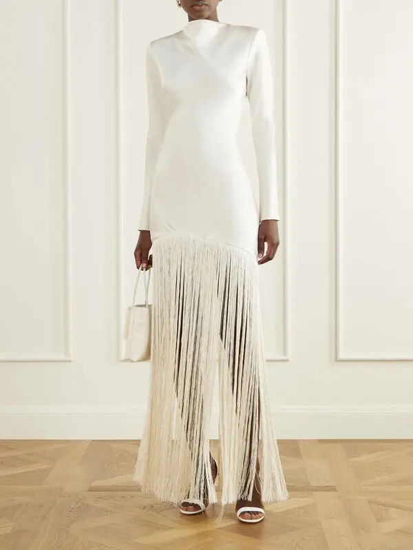 ILKYAZ OZEL Vesper Fringed Satin Gown