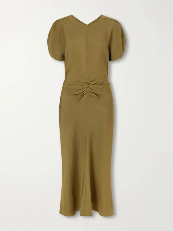 Victoria Beckham Bela Gathered Midi Dress - Green