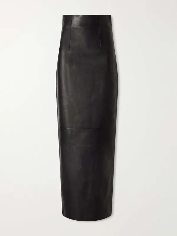Khaite Loxley Leather Midi Skirt - Black