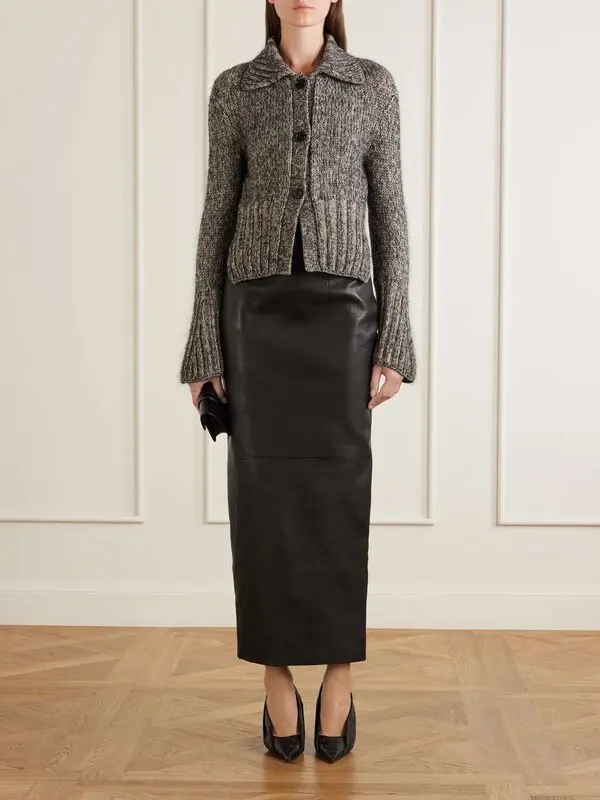 Khaite Loxley Leather Midi Skirt