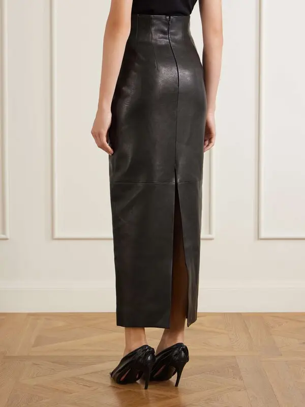 Khaite Loxley Leather Midi Skirt
