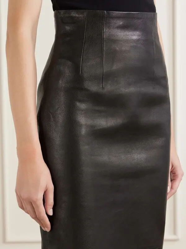 Khaite Loxley Leather Midi Skirt