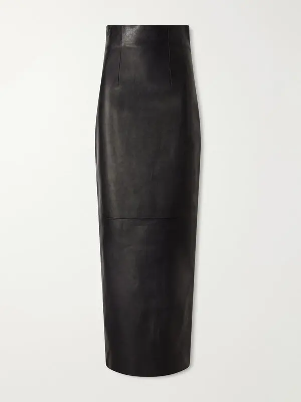 Khaite Loxley Leather Midi Skirt - Black
