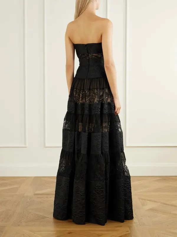 Elie Saab Strapless Lace-trimmed Chiffon Gown