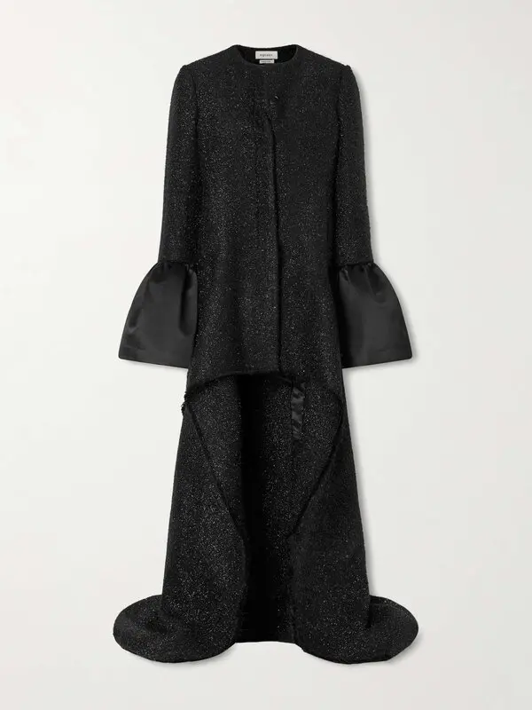 Alexander McQueen Asymmetric Satin-trimmed Metallic Long Coat - Black