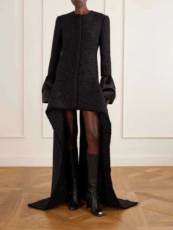 Alexander McQueen Asymmetric Satin-trimmed Metallic Long Coat