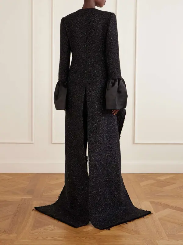 Alexander McQueen Asymmetric Satin-trimmed Metallic Long Coat