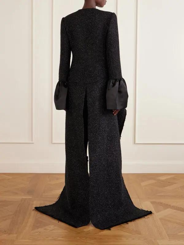 Alexander McQueen Asymmetric Satin-trimmed Metallic Long Coat