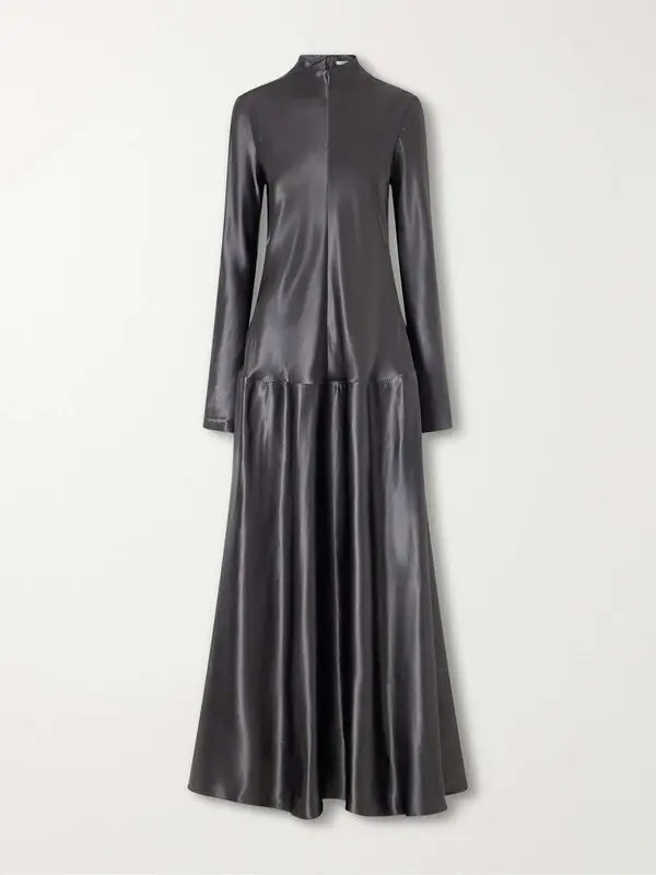 FFORME Mila Textured-satin Turtleneck Maxi Dress