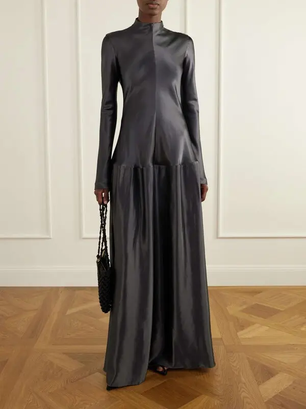 FFORME Mila Textured-satin Turtleneck Maxi Dress