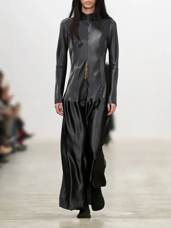 FFORME Mila Textured-satin Turtleneck Maxi Dress - Gray