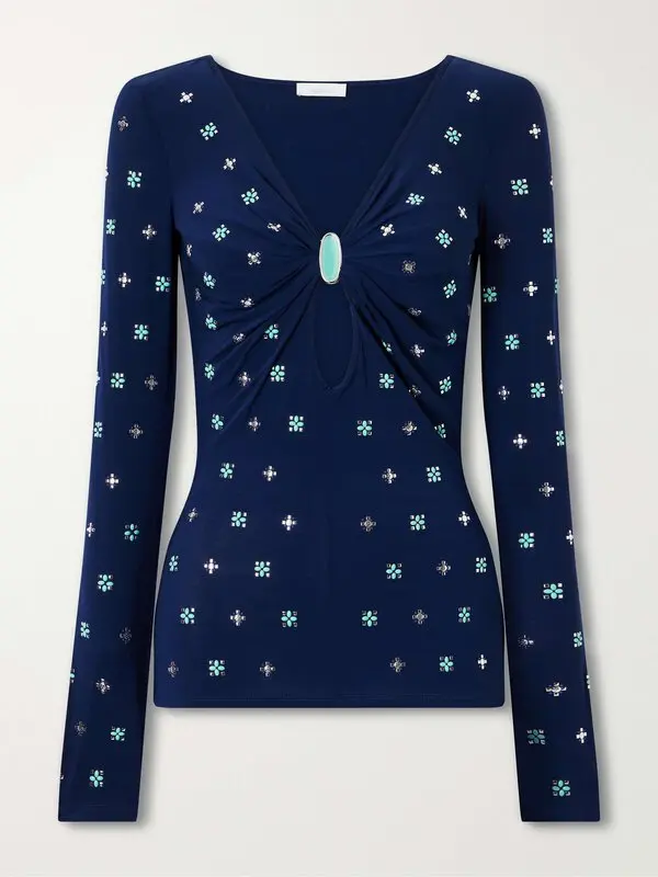 Rabanne Cut-out Embellished Stretch-jersey Top