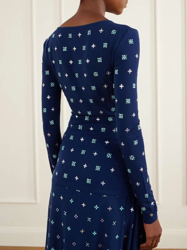 Rabanne Cut-out Embellished Stretch-jersey Top