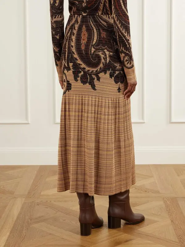 Etro Paisley Printed Plissé-knit Midi Skirt